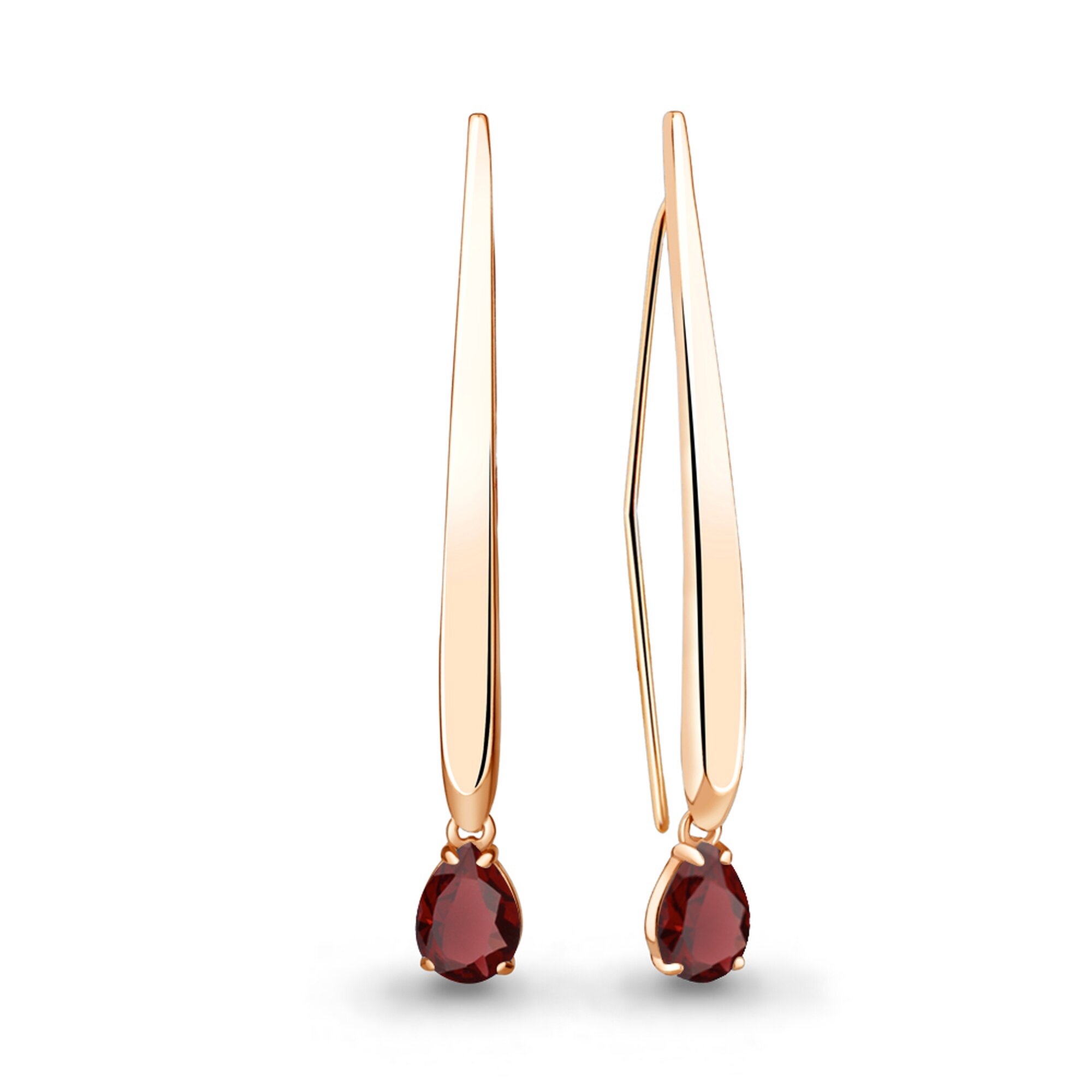 Серьги, серебро, 925 проба, золочение, гранат