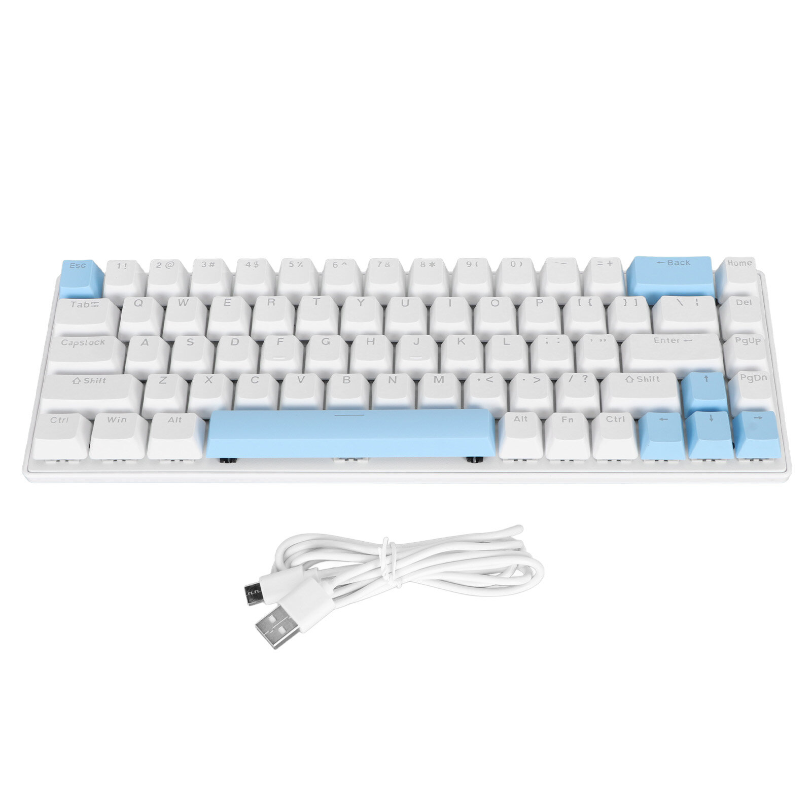Механическая клавиатура, 68 клавиш, компактная проводная клавиатура с RGB-подсветкой и синим переключателем для Windows, для ноутбуков ANDROID, белый, синий