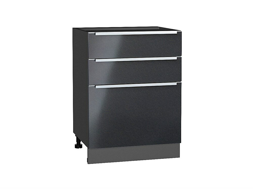 VVT Шкаф нижний с 3-мя ящиками Фьюжн Graphite, Anthracite, 600 В*Ш*Г 816*600*480, фасад МДФ Anthracite, корпус Graphite Anthracite