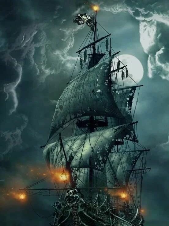 Алмазная картина "Пиратский корабль" алмазная огранка 40х50 см,40X50CM, белый