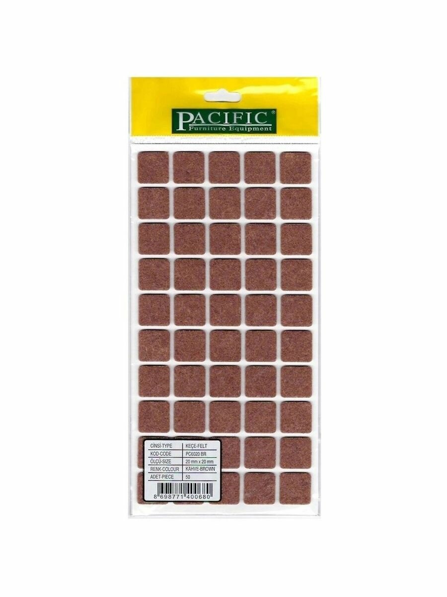 Накладки / наклейки / подпятники войлочные Pacific (Турция) самоклеящиеся под мебель (20 х 20 мм, 50 шт.), коричневый
