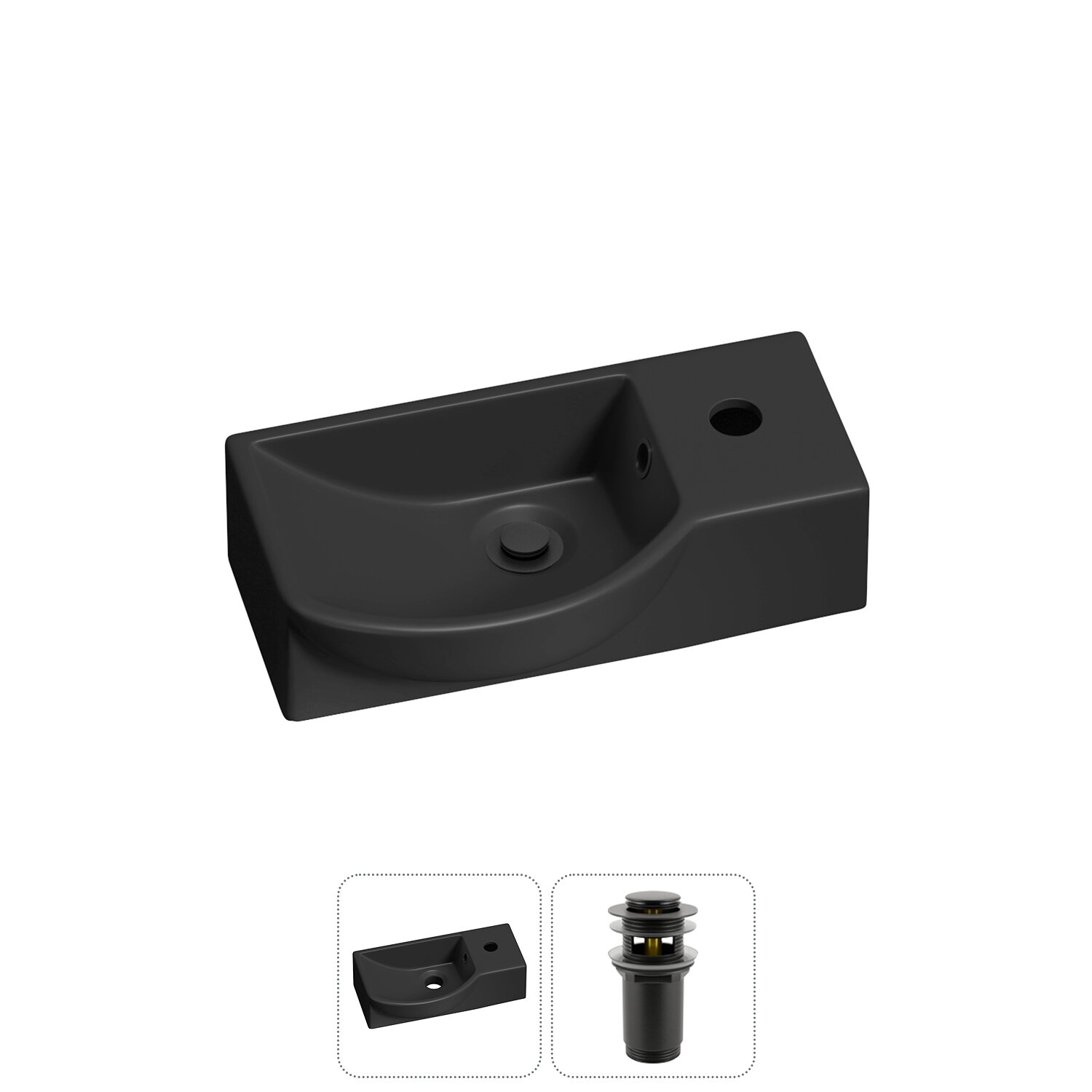 Подвесная или накладная раковина в ванную комнату Lavinia Boho Bathroom Sink 20216066R в наборе 2 в 1: раковина 40 см в цвете матовый черный, донный клапан
