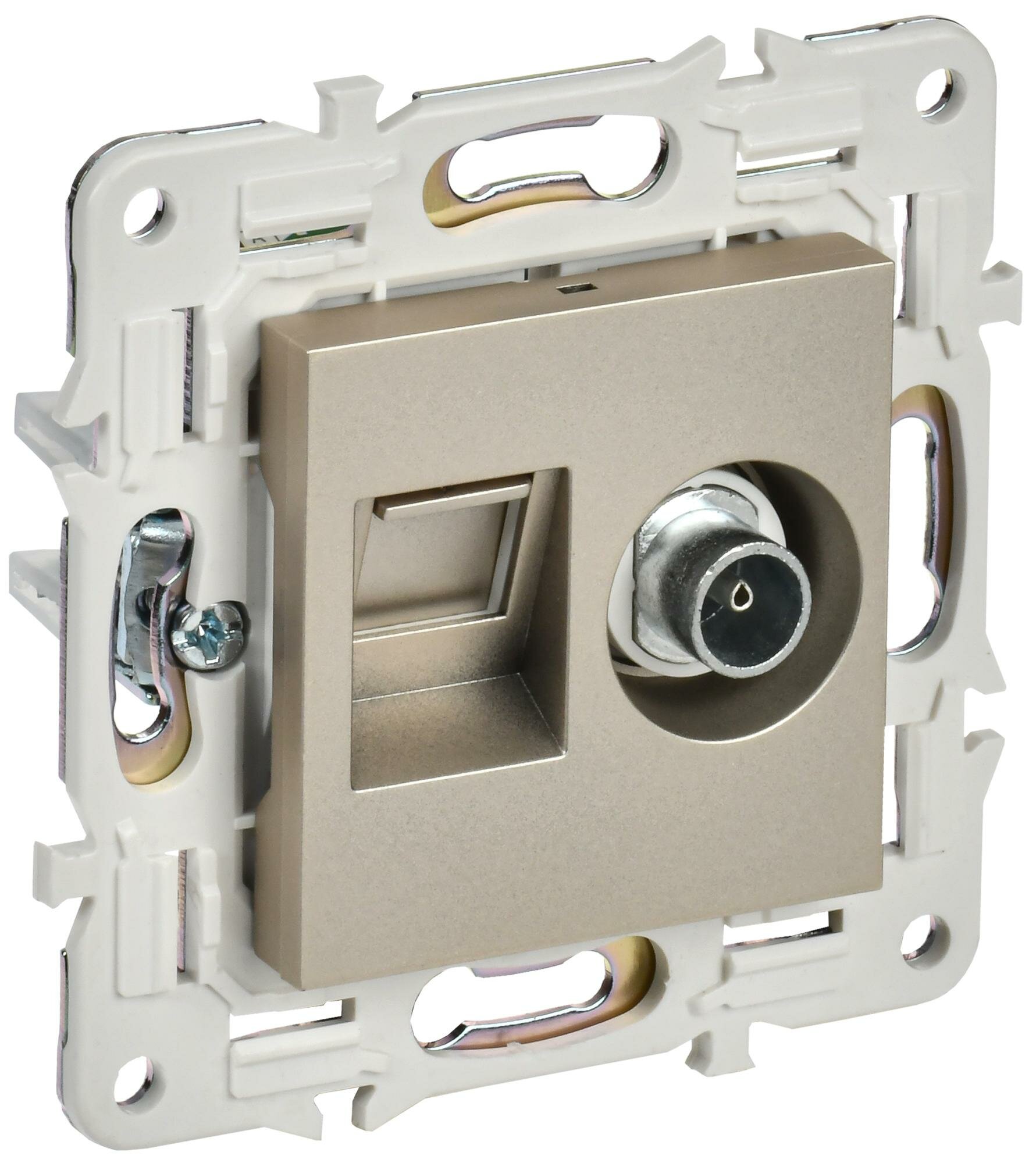 IEK SKANDY Шампань Розетка двойная TV+RJ45 кат.5E SK-A14Sh, SK-AK20-1-K37