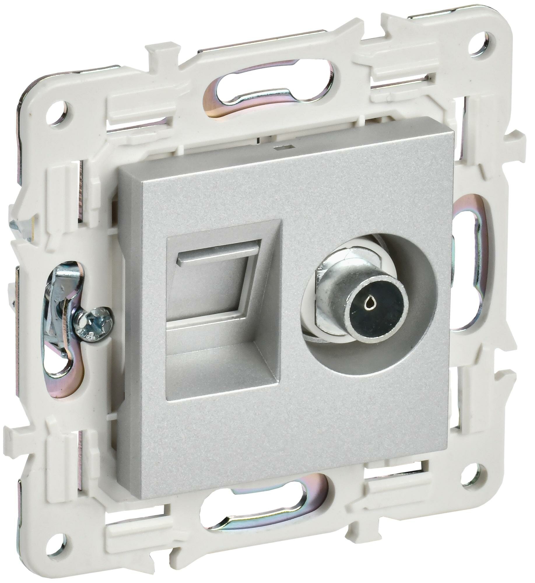 IEK SKANDY Серебряный Розетка двойная TV+RJ45 кат.5E SK-A14S, SK-AK20-1-K23