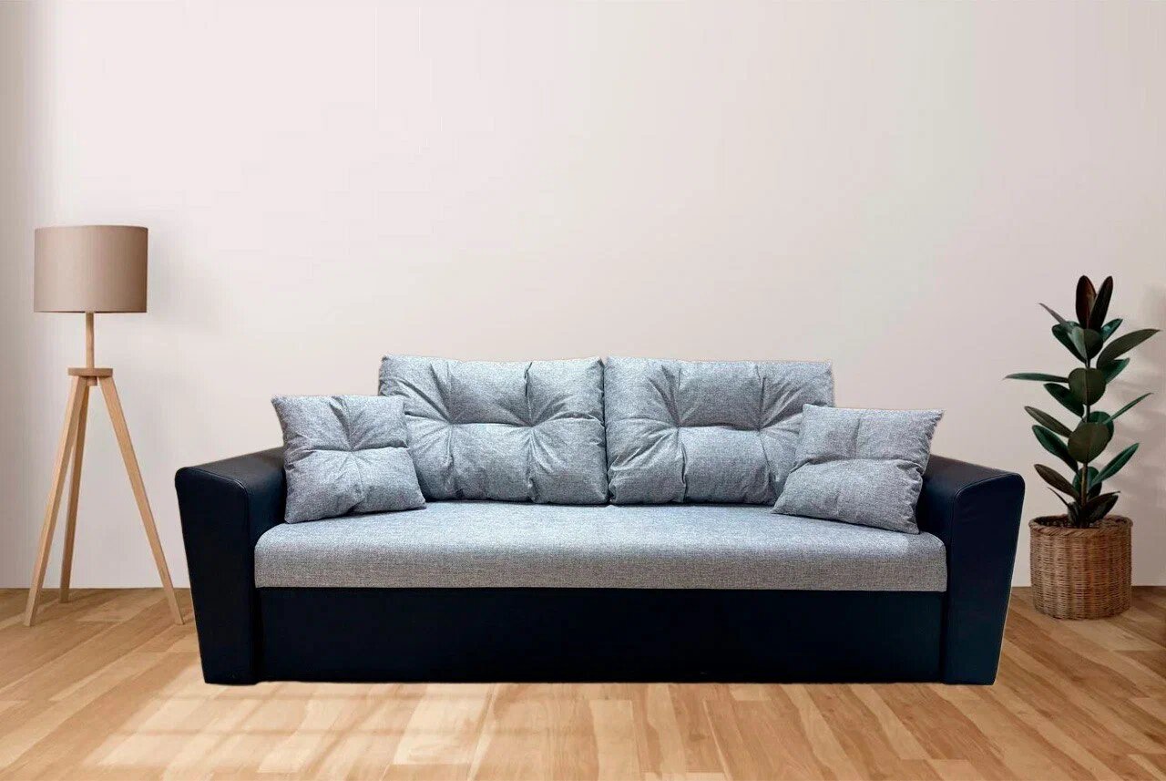 Диван-кровать "Амстердам", Еврокнижка, серая рогожка и кожзам