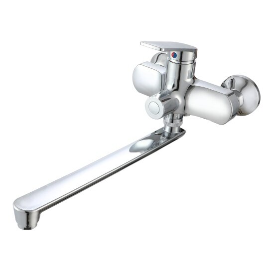 Смеситель для ванны Ростовская Мануфактура Сантехники РМС PL7CH-006E с длинным изливом из высокопрочного пластика, хром