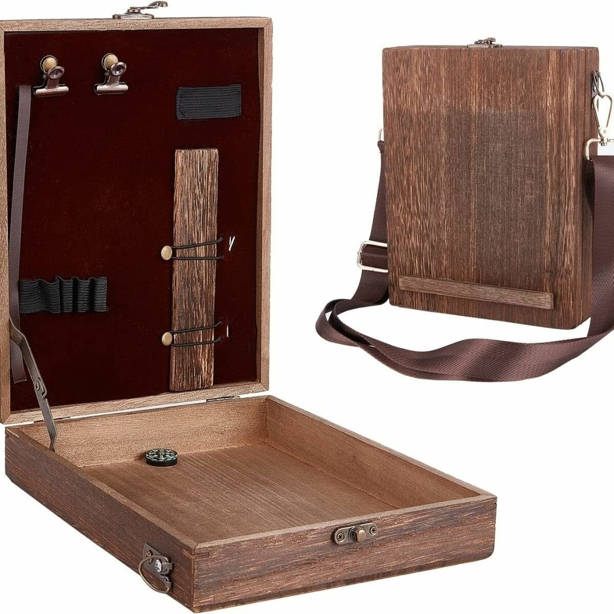 Этюдник мольберт для рисования настольный деревянный 22*18*5.5см c отсеком для хранения кистей и красок / творчество и рукоделие для художников