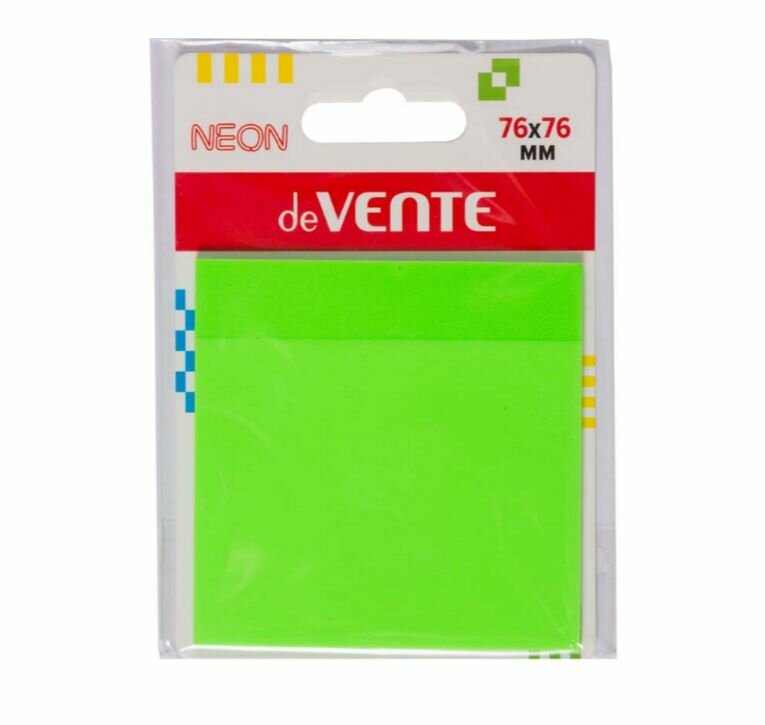 Блок с липким краем пластиковый полупрозрачный 76*76 мм, 50 листов, зеленый неоновый цвет
