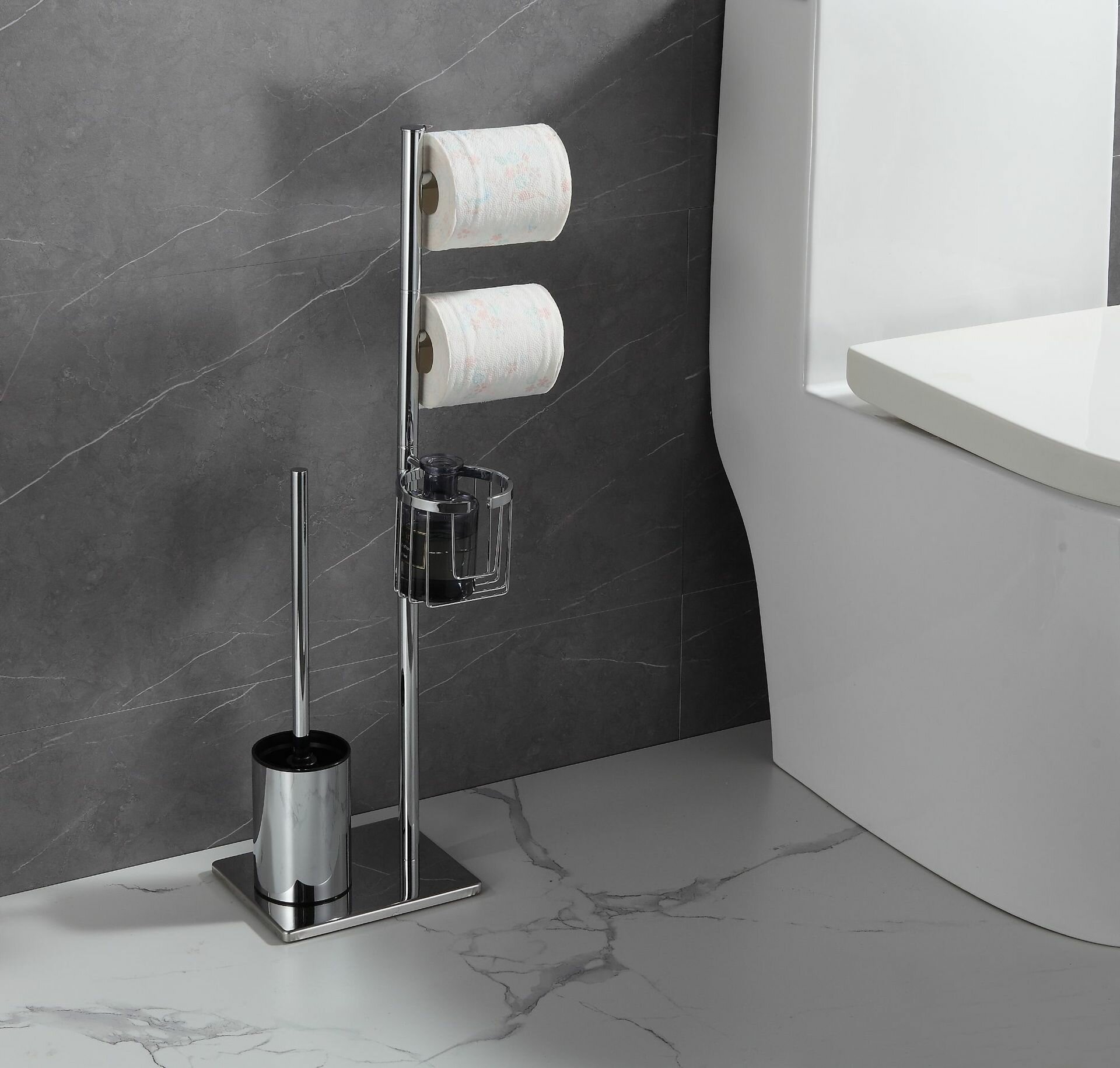 Туалетный ершик для унитаза BGL Silver Collection, напольный с держателем бумаги, хром YZ