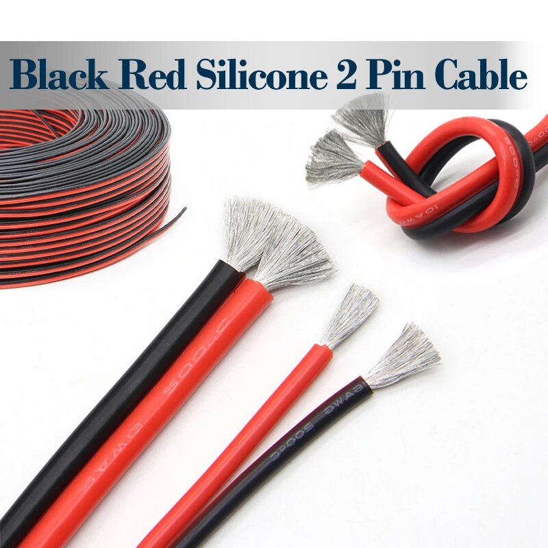 Черный красный силиконовый провод 2-контактный 30/28/26/24/22/20/18/16/14/12 ~ 8 16AWG x 5 meters
