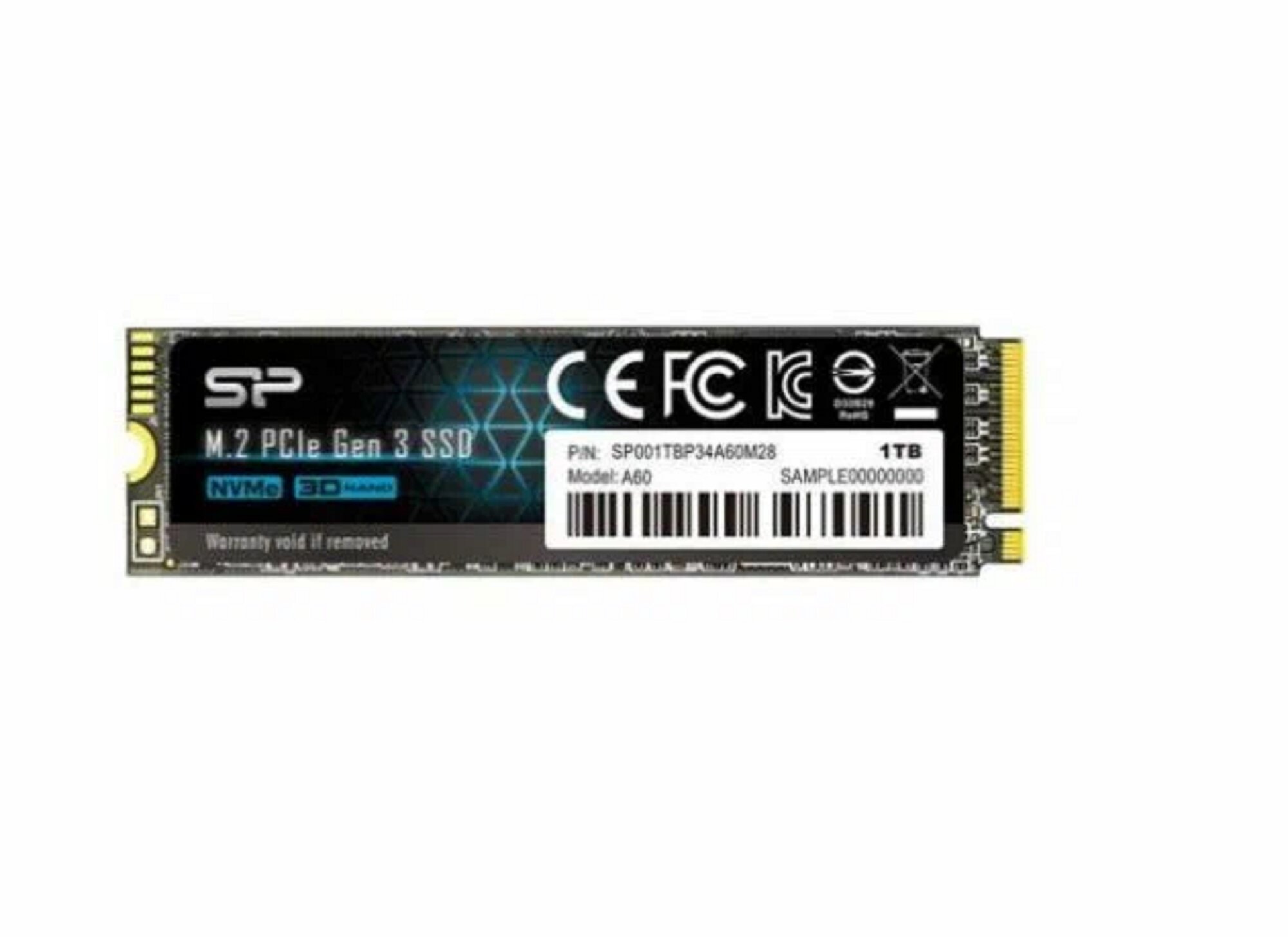 Накопитель SSD M.2 2280 Silicon Power SP001TBP34A60M28, PCIe 3.0 x4, NVMe