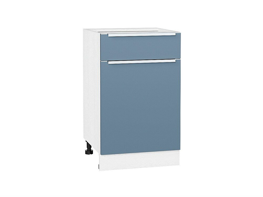 VVT Шкаф нижний с 1-ой дверцей и ящиком Фьюжн Белый, Silky Blue, 500 В*Ш*Г 816*500*480, фасад МДФ Silky Blue, корпус Белый Silky Blue