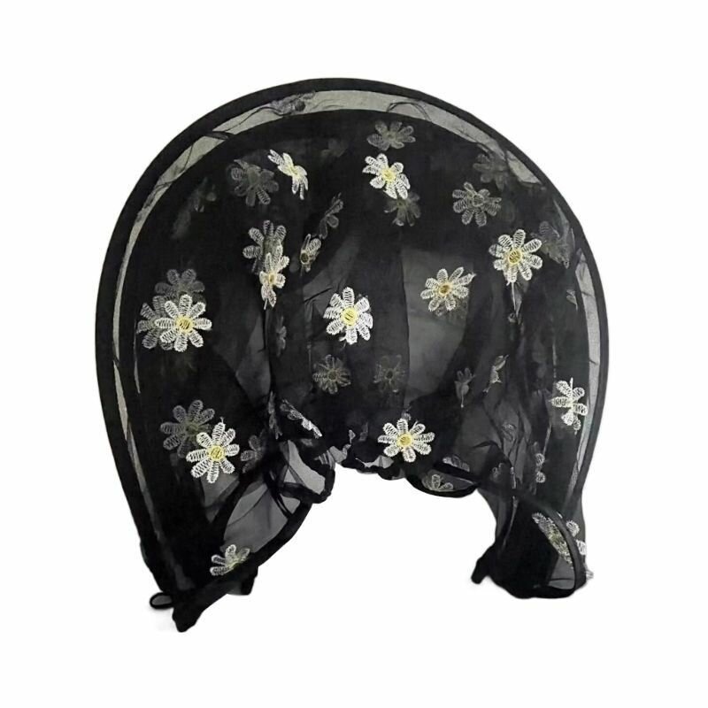 (Одна) полностью закрывающая коляску марлевая москитная сетка с вышивкой ромашкой-черный.