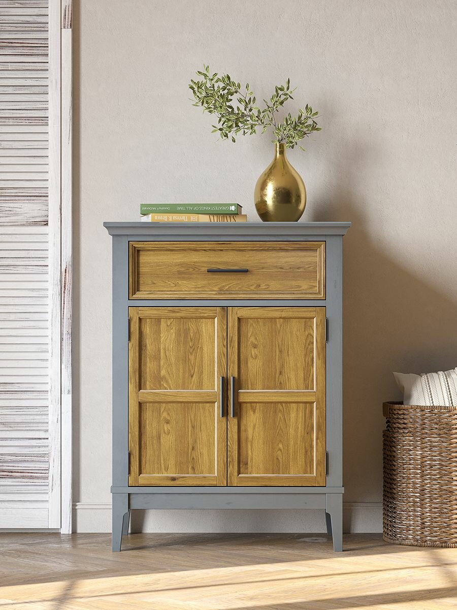 Тумба ММЦ Гостиная Квадро-С 21 (серый 7042-антик 24) из массива сосны