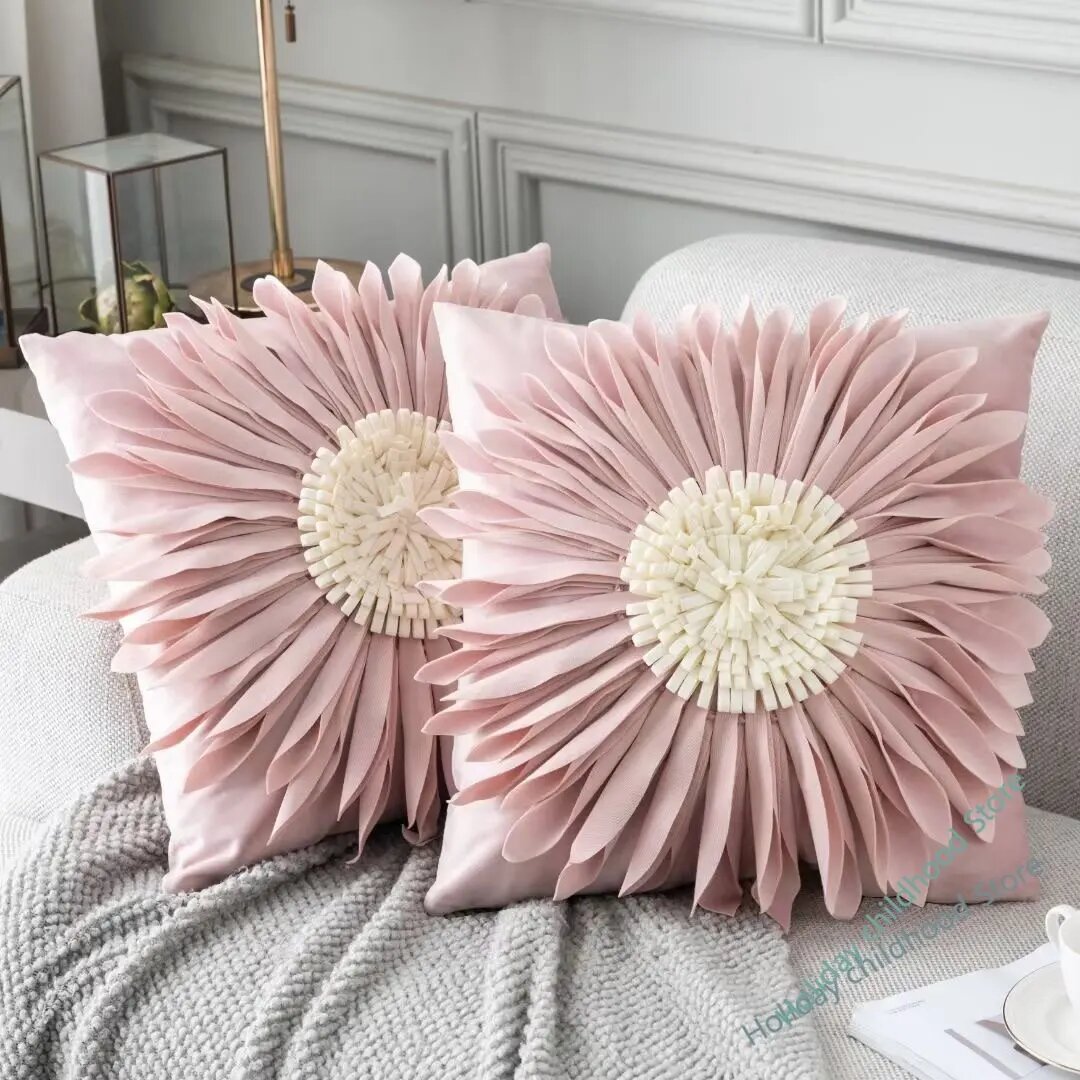 Бархатные декоративные подушки 3D хризантема 45x45 см, 1PCS Cushion cover, Розовый