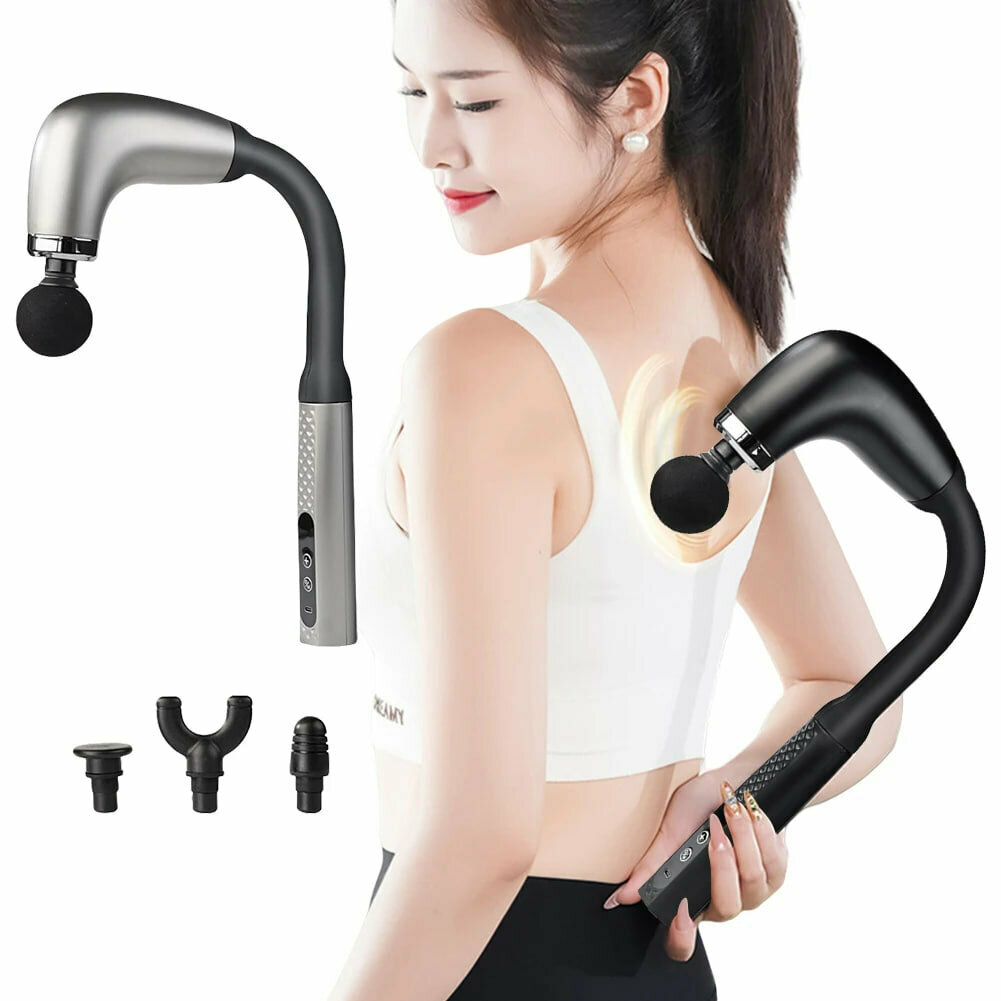 Массажер для спины и тела, электрический массажер 4 насадки, 12 режимов, черный