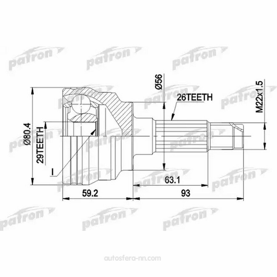 PATRON PCV1472 ШРУС наружн к-кт 26x56x29 MAZDA: 323 F VI 98 - 04, 323 S VI 98 - 04, PREMACY 99 -