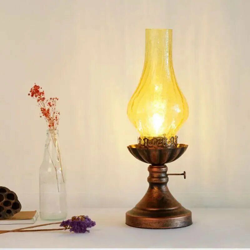 Медный цвет ретро керосиновая светодиодная настольная лампа E27 для гостиной спальни