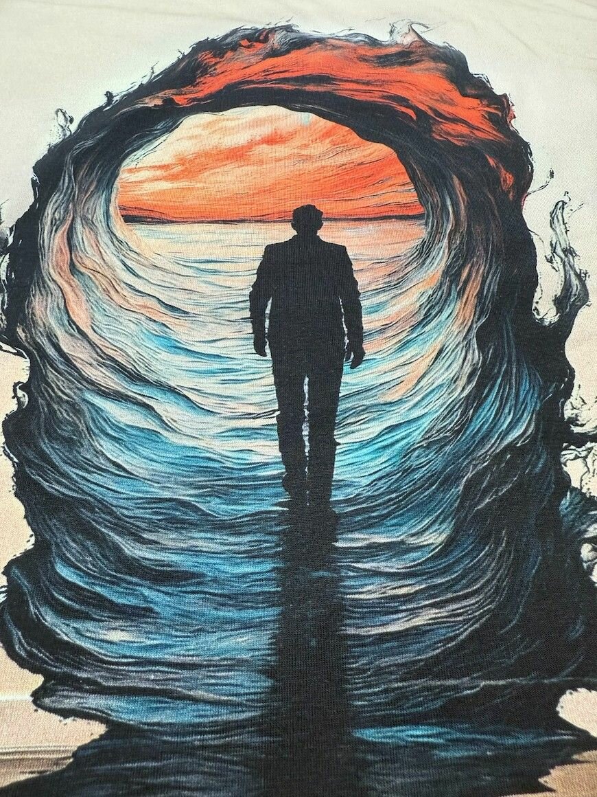 Ткань Кулитка с диджитальным принтом Человек в тоннеле 60х65/ передняя полочка