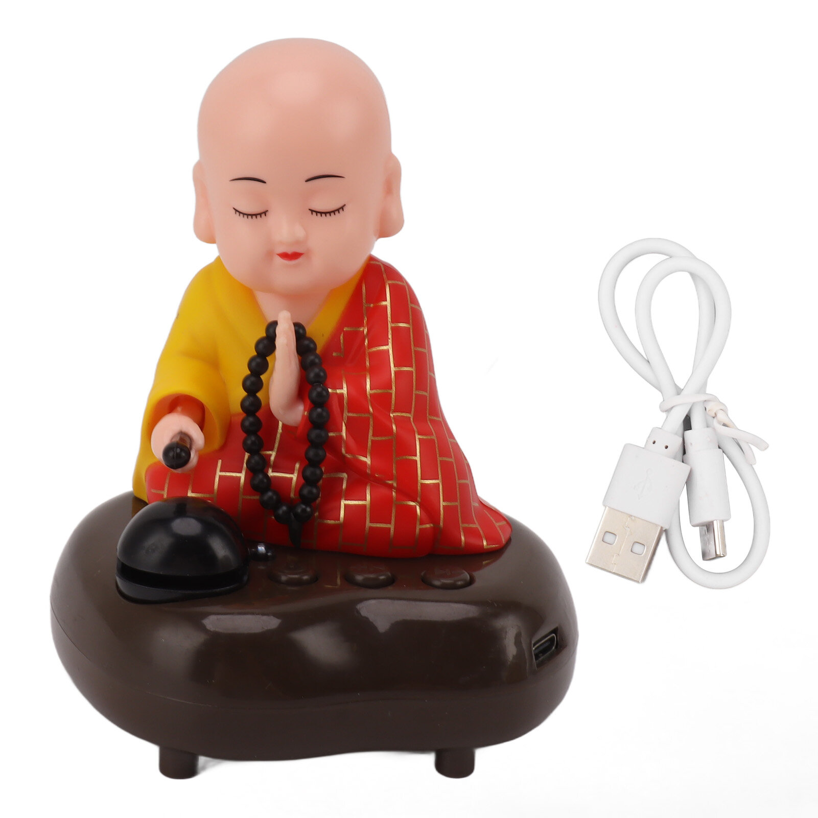 Фигурка маленького монаха, зарядка через USB, 6 песен, музыка, светодиодный кивающий китайский маленький Будда, статуя монаха, украшение для автомобиля, украшения для дома