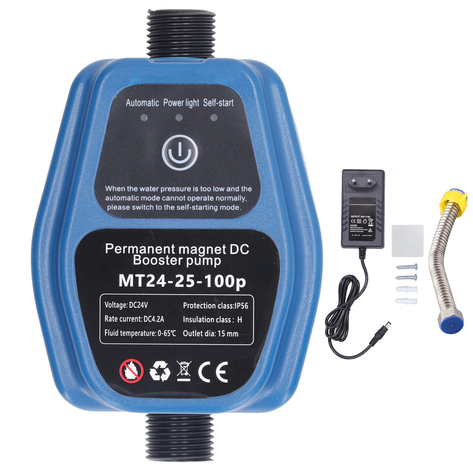 Насос для повышения давления воды 100 Вт 24 В 25 л IP56 Интеллектуальный автоматический насос для душа с датчиком давления, вилка EU 100–240 В