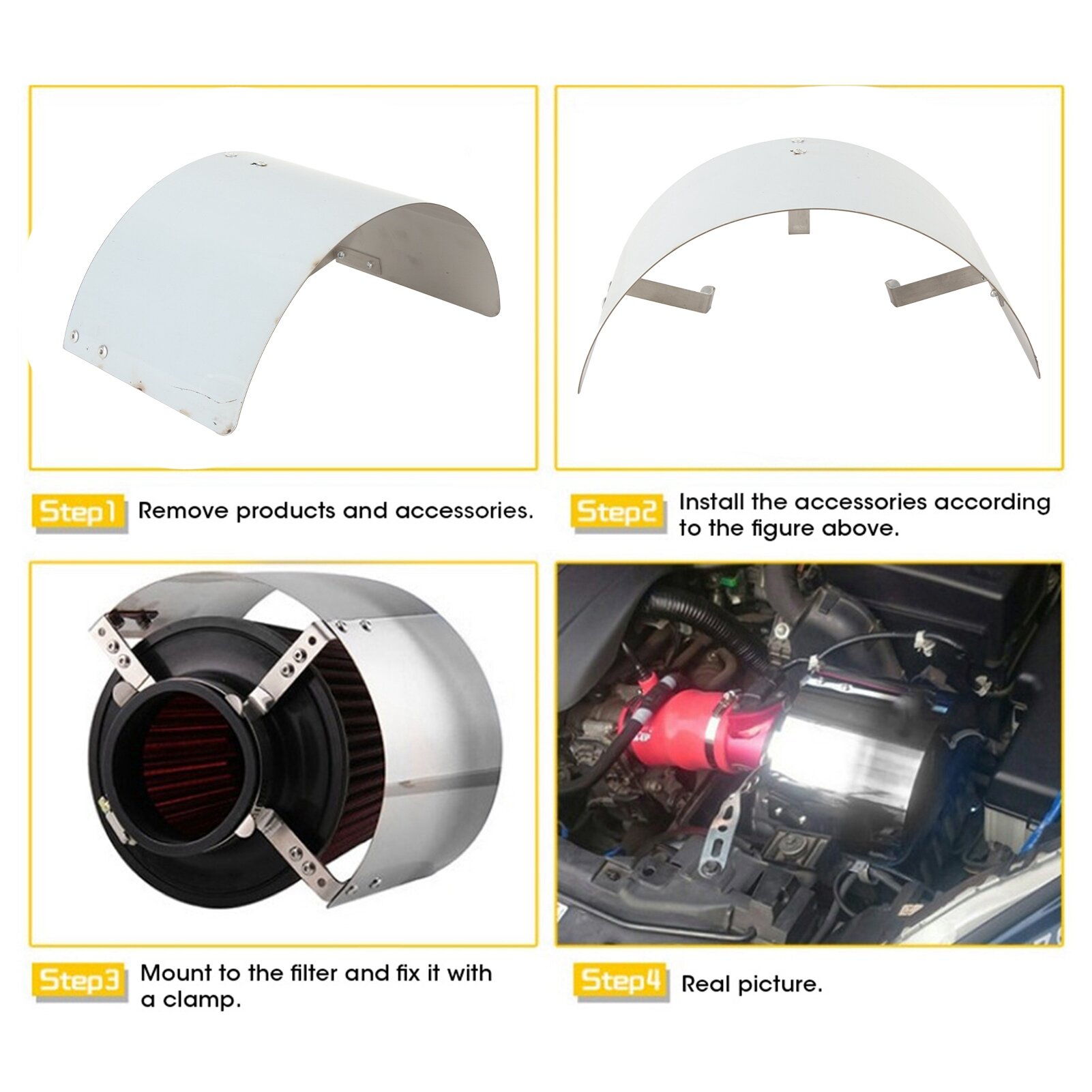 Крышка воздушного фильтра с конусом для забора холодного воздуха для гоночного автомобиля, теплозащитный экран из нержавеющей стали для фильтра 2,5–4 дюйма