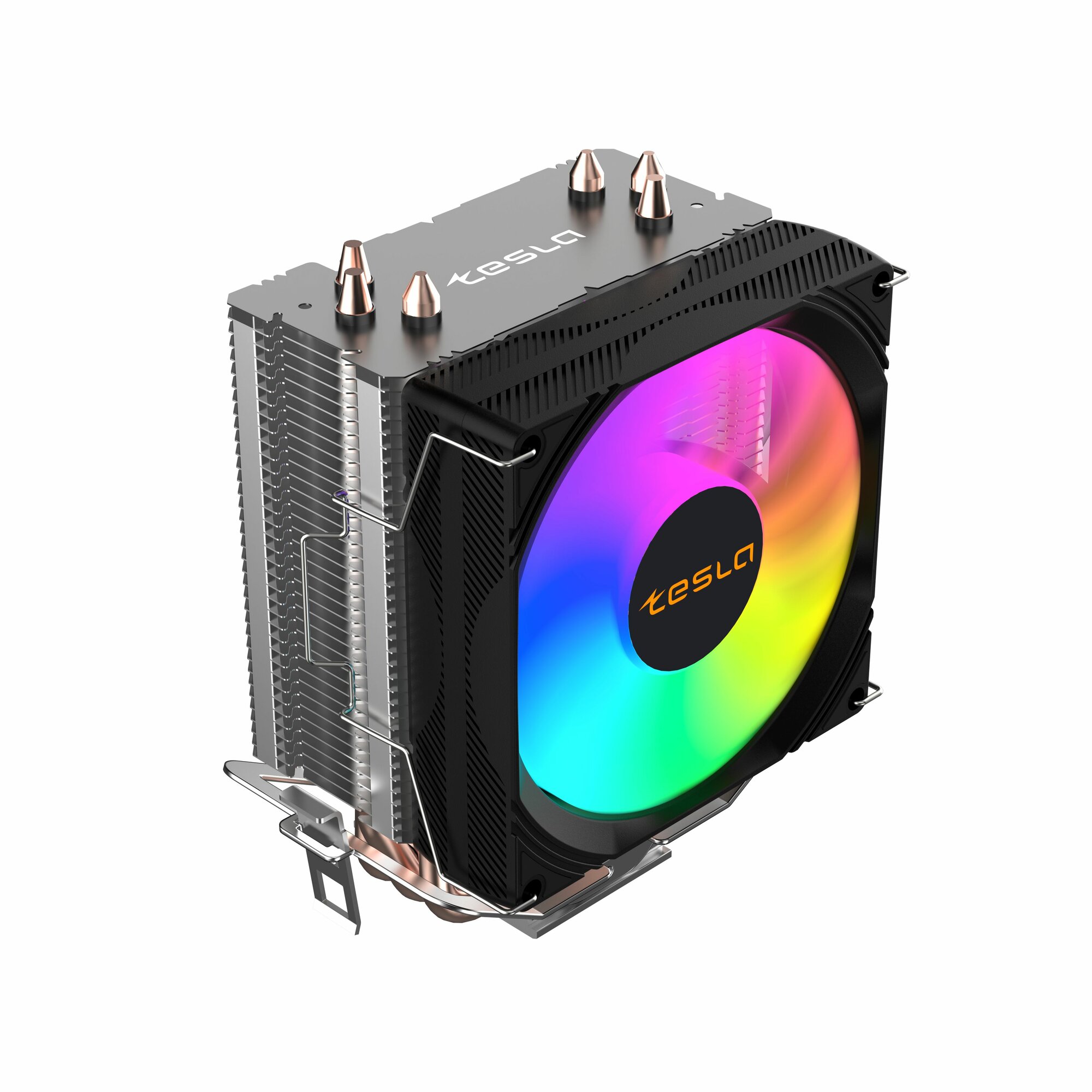 Кулер для процессора TESLA SHADOW 903RGB, 1х92мм, 600-1800rpm, 4-pin, Al+Cu, 3-теплотрубки, черный/FRGB