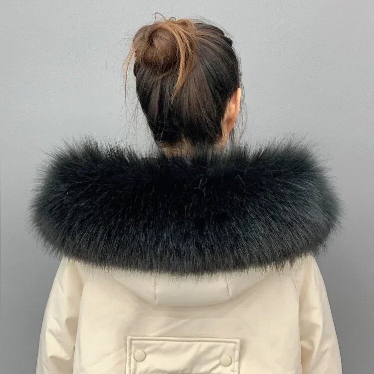 2025 Женщины фальшивый мех воротник пушистый роскошный зимний теплый шарф мужчины детские куртки капюшон мех отделка полосы 75 см ракун мех обернуть шаль