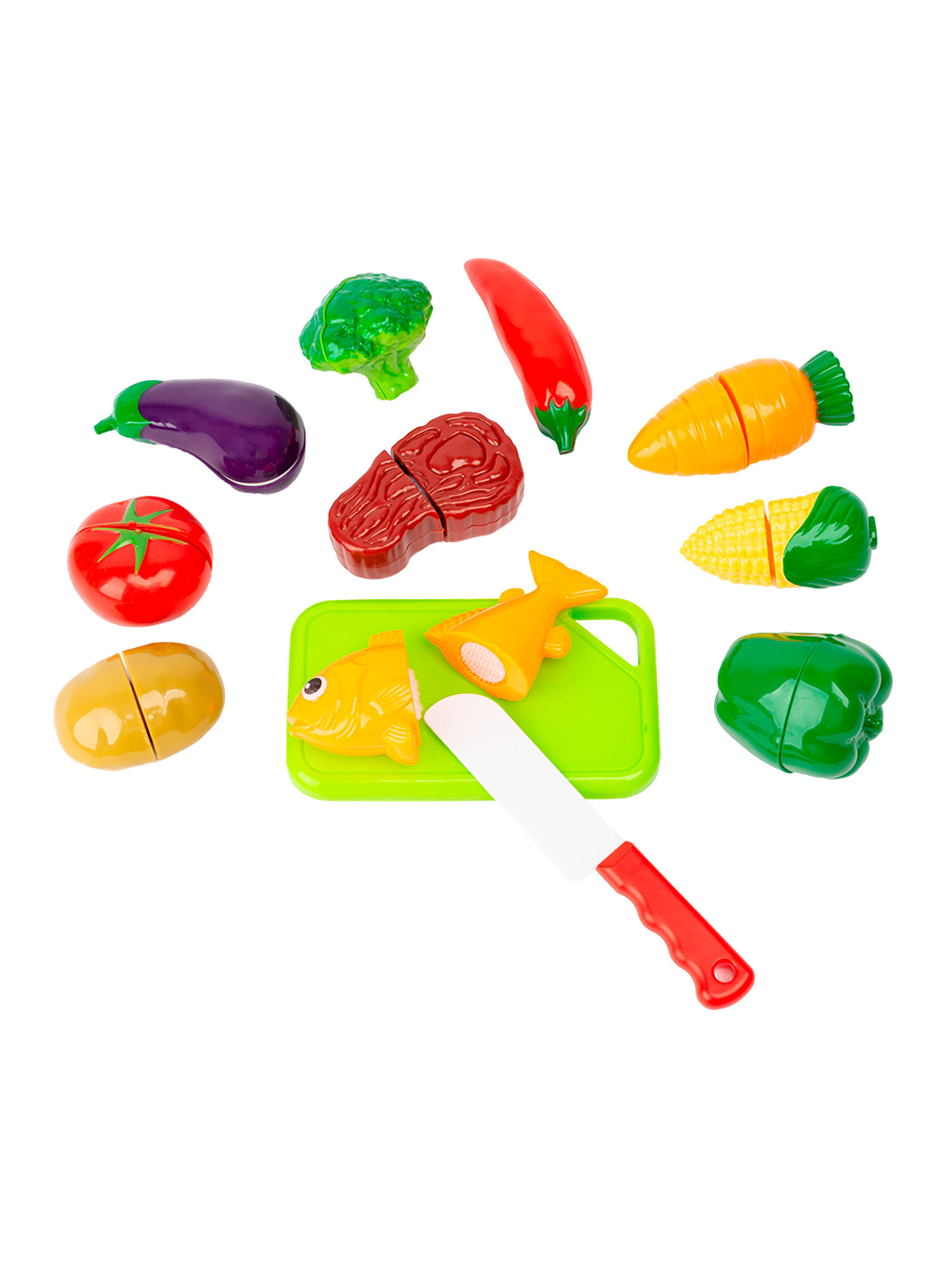 Игровой набор продуктов Tong De 666-16, на липучках, 12 предметов, зеленый