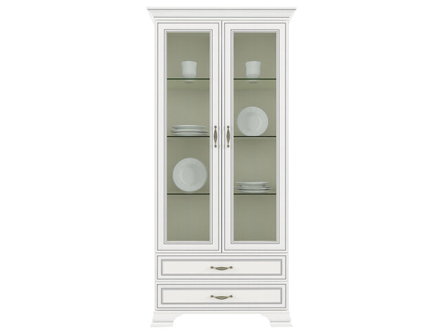 Шкаф с витриной Анрэкс TIFFANY 2V2S Вудлайн кремовый Размеры: Высота 2121мм Глубина 399мм Ширина 990мм