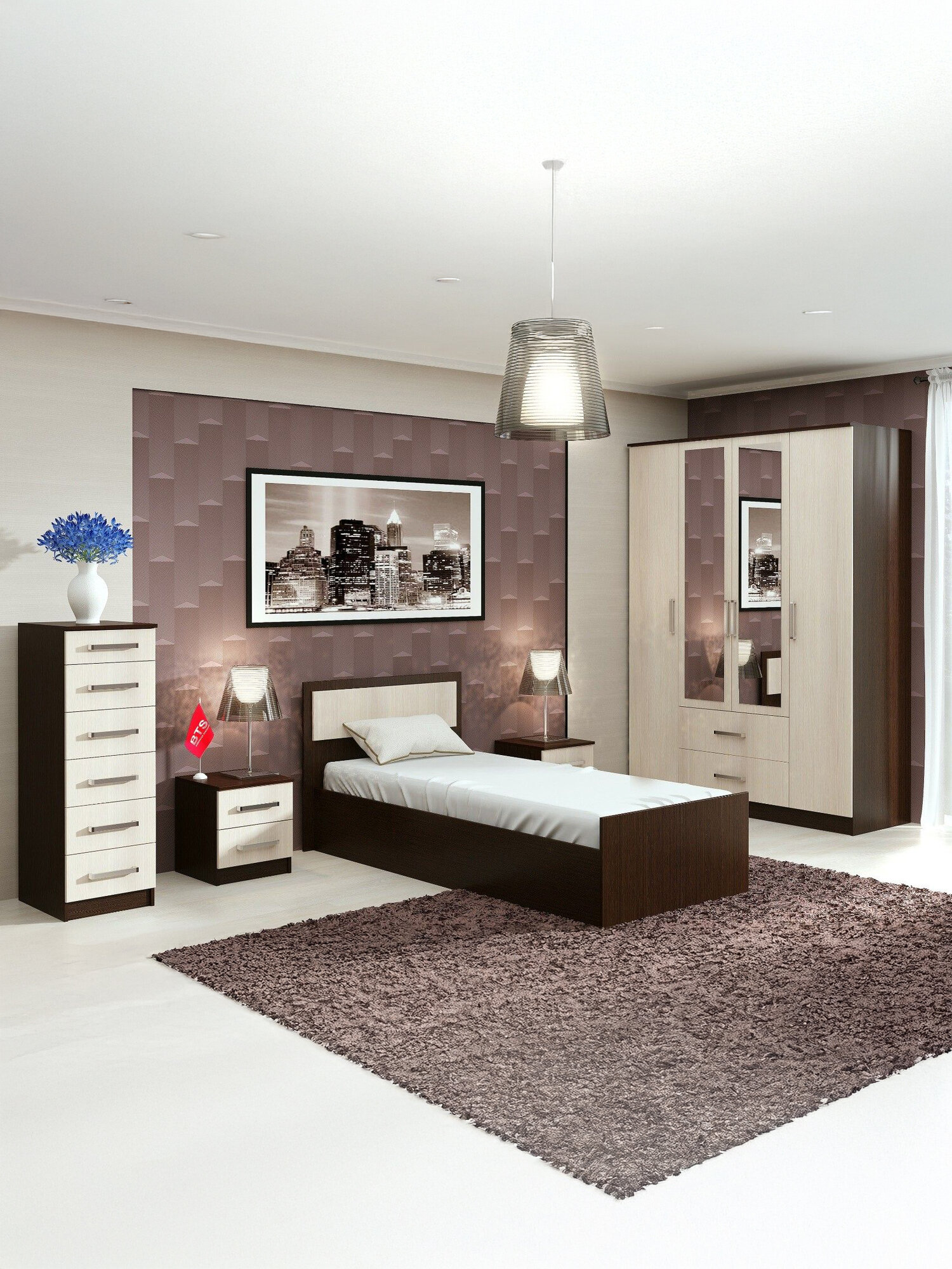 ARNIKA Спальный гарнитур Фиеста венге, кровать 90х200 см, шкаф, комод, тумба прикроватная 2 шт