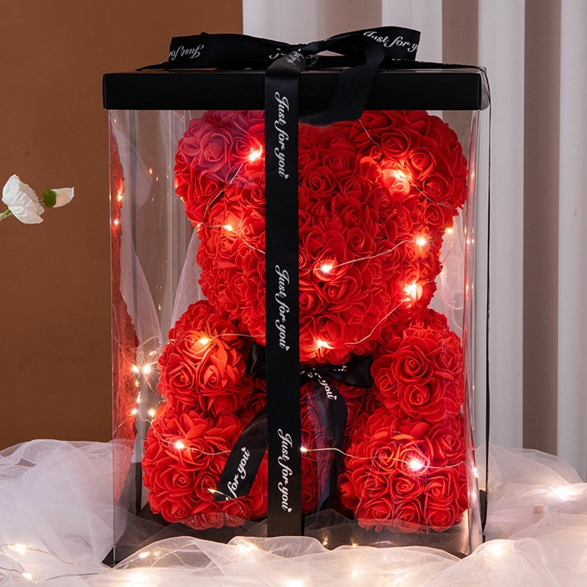 Мишка из роз 40 см с лентой. Подарочный набор для женщин, новогодние подарки, Для Дня святого Валентина, Дня матери, юбилеев, дней рождения и помолвок