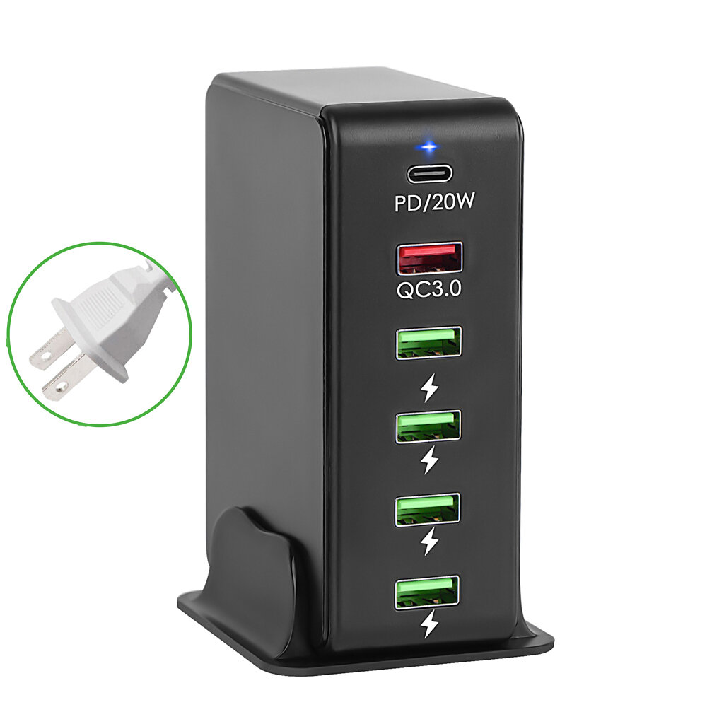 Многофункциональное зарядное устройство USB на 6 портов с поддержкой Quick Charge 3.0 и USB Power Delivery