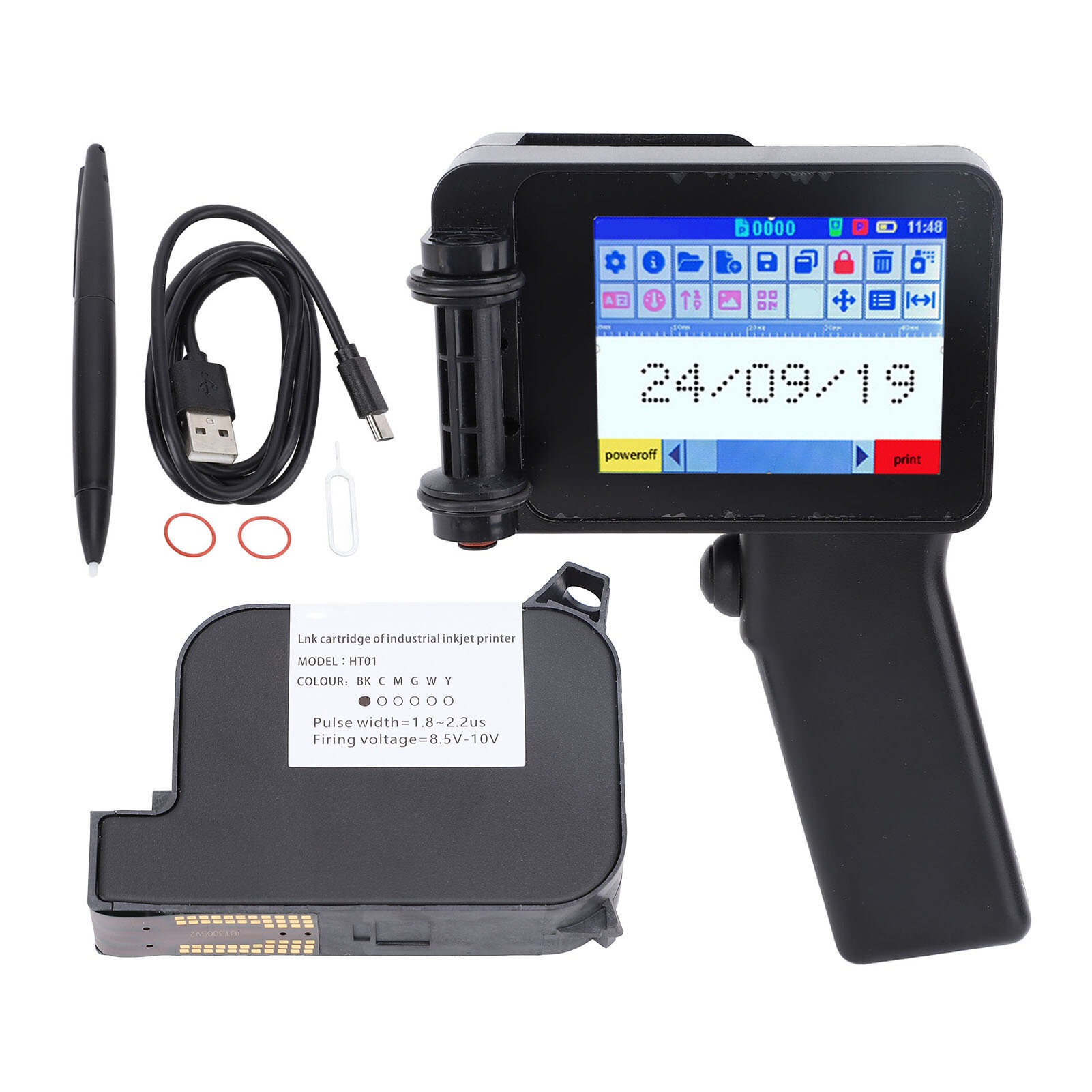 Ручной струйный принтер с чернильным картриджем 4,3 дюйма, портативная печатная машина со светодиодным сенсорным экраном и штрих-кодом, дата-этикетка