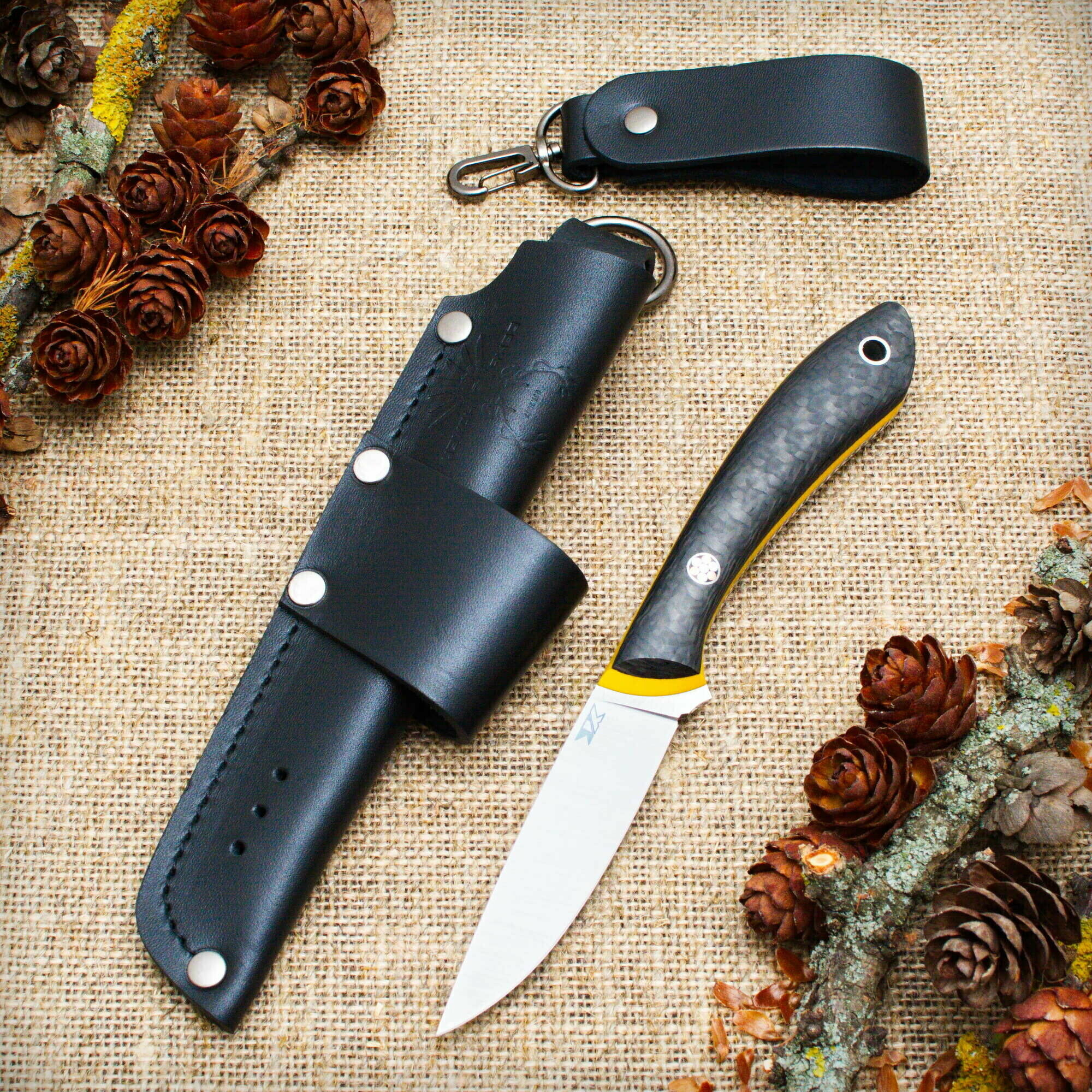 Нож туристический Ц-2 AUS-10 Cryo Сатин Carbon+G10 Черный-Желтый Цельнометаллический (Full-tang) 7 Ножей (Seven Knives)