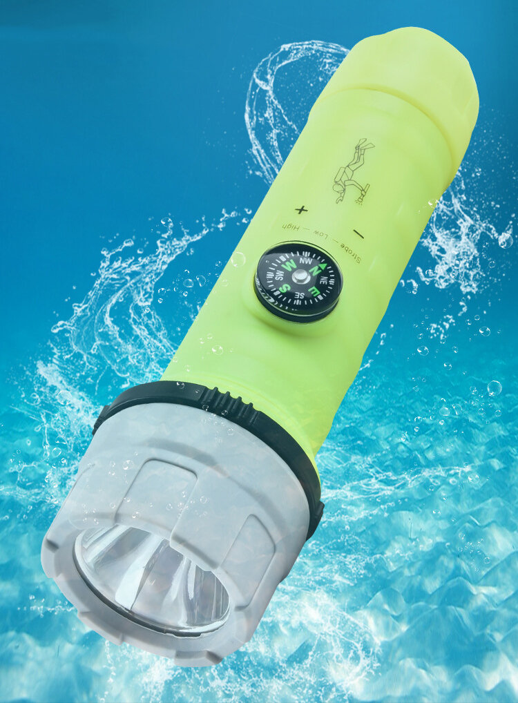 Фонарь водонепроницаемый пластиковый, подводный с компасом, ручной дальнобойный
