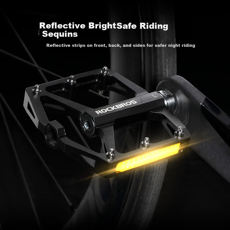 Rock Brothers Bike Pedal Straps with Reflective Strip Road Mountain Bike Bearing Pedals Riding Aluminum Alloy Pedals Titanium Color