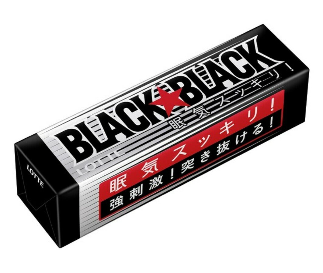 LOTTE Жевательная резинка Black Black Бодрящая мята с кофеином, 9 пластинок