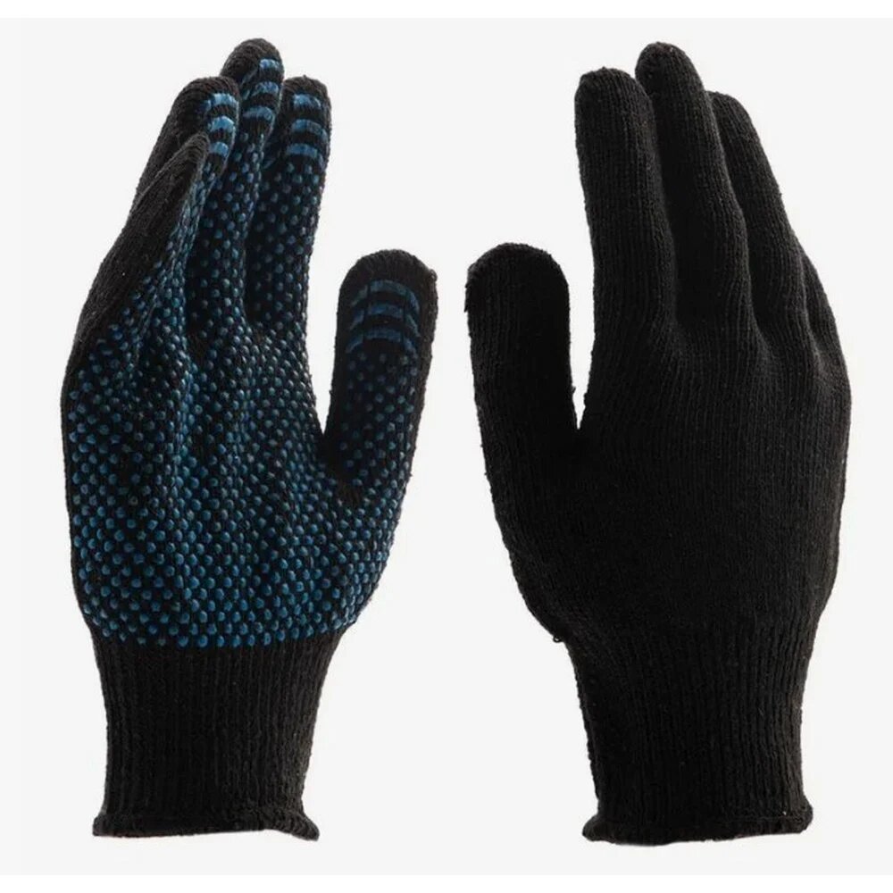 Перчатки трикотажные для рабочих SAMGRUPP ХБ 5 нитей, ПВХ точка, 10 класс, 47 гр , черные (упаковка 50 пар) SR-074050104-50