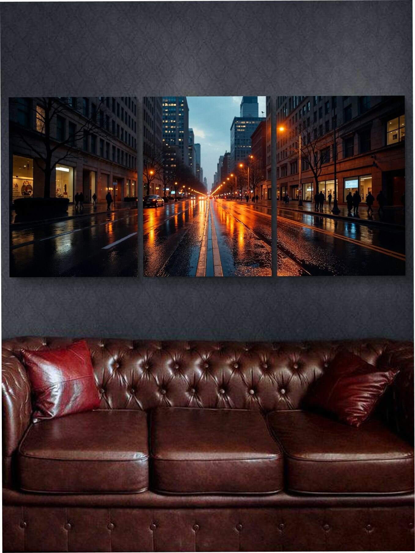 Картина Городская ночь модульная 50x70см 3шт.