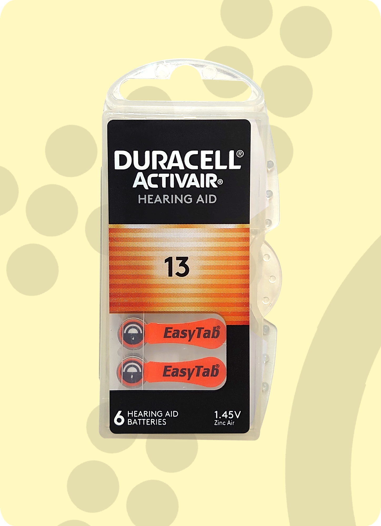 Duracell 13 (DA13/ZA13/PR48) Оранжевый | 1,45 вольт Воздушно-цинковая батарейка для слуховых аппаратов - 6шт.