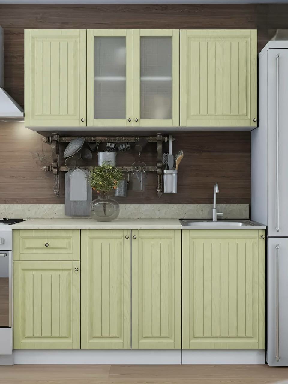 Кухонный гарнитур Хозяюшка 1,5м МДФ фисташка со столешницей, ЭРА