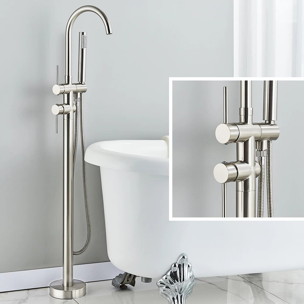 Черный вертикальный смеситель с поворотом на 360 градусов и душем Quyanre, Brushed Nickel