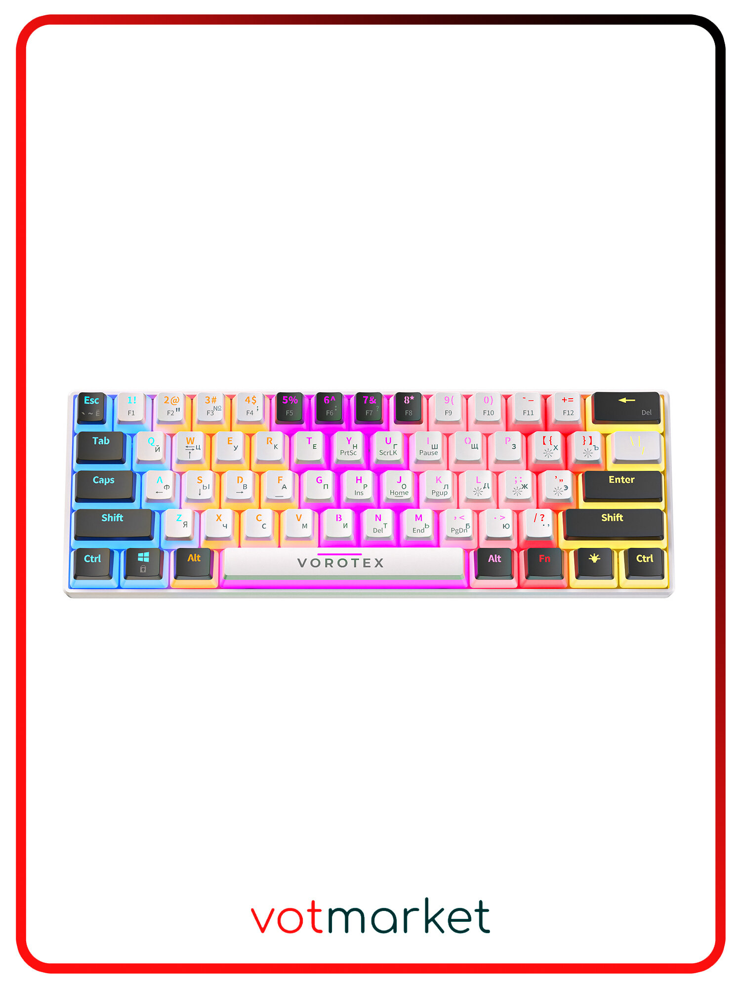 Механическая клавиатура VOROTEX P61, Hot Swap Red Switch, ультракомпактная 60%, белый/черный