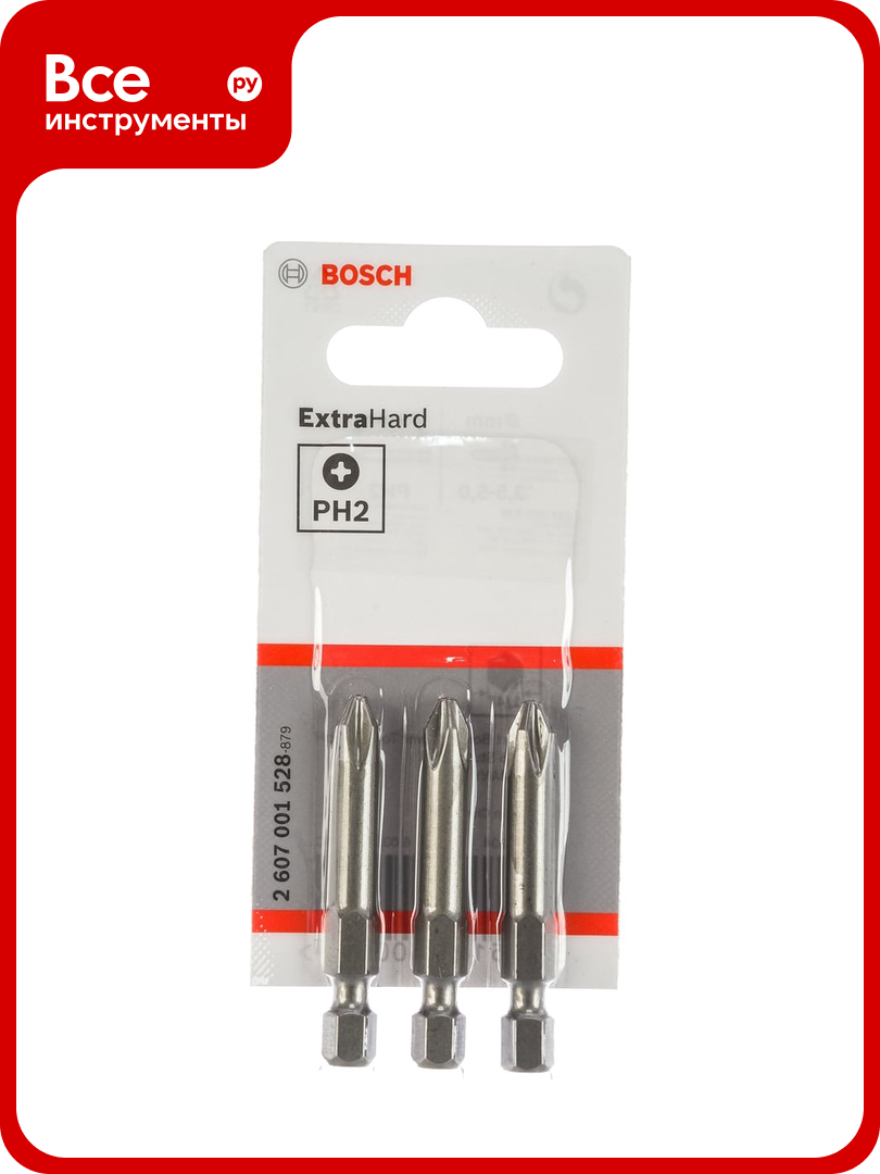 Бита Ph2 3 шт. (хвостовик шестигранный 1/4"; 49 мм; Extra Hart) BOSCH 2.607.001.528 для шлифования и полировки поверхностей
