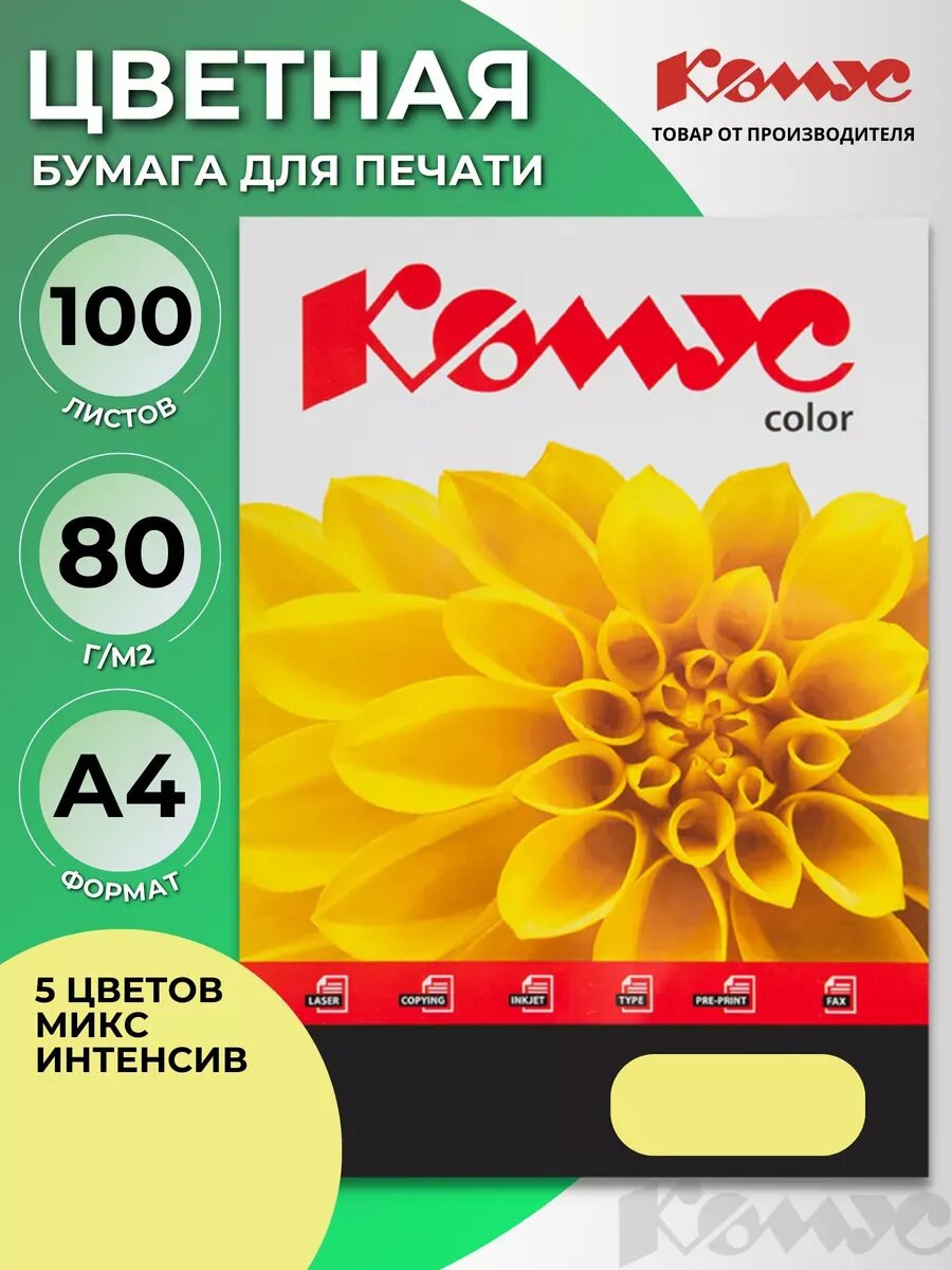 Бумага а4 для принтера цветная 100 листов