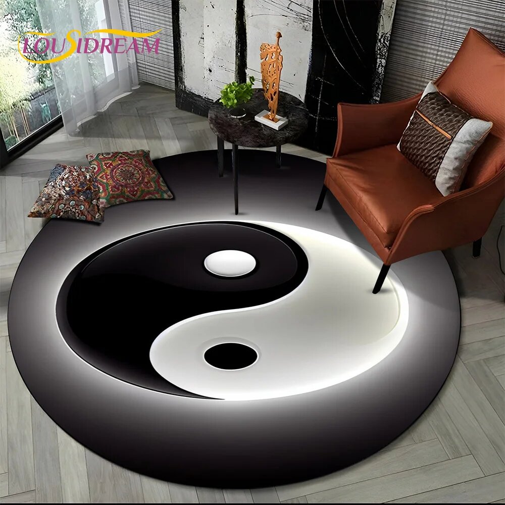 Ковёр LOUSIDREAM 3D Китайский Тай Чи Инь и Ян, Diameter 150cm, Черный