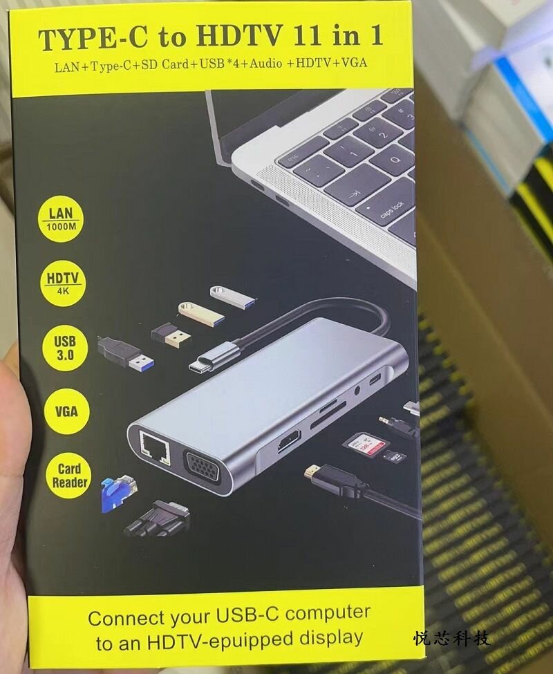 Док-станция Type-C 2345678-in-1 с USB хабом, сетевым адаптером и HDMI 2.0 4K