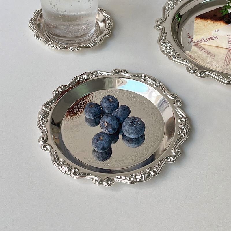 Тарелка-розетка, металл, круглая, ажурная, серебристая, диаметр 10см