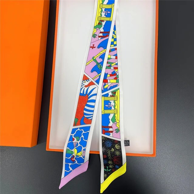 Брендовый дизайнерский Новый Шелковый шарф на цепочке, роскошный шарф, женская модная повязка на голову, фуляр, Узкая сумка, шарфы, шейный платок для женщин, 2025